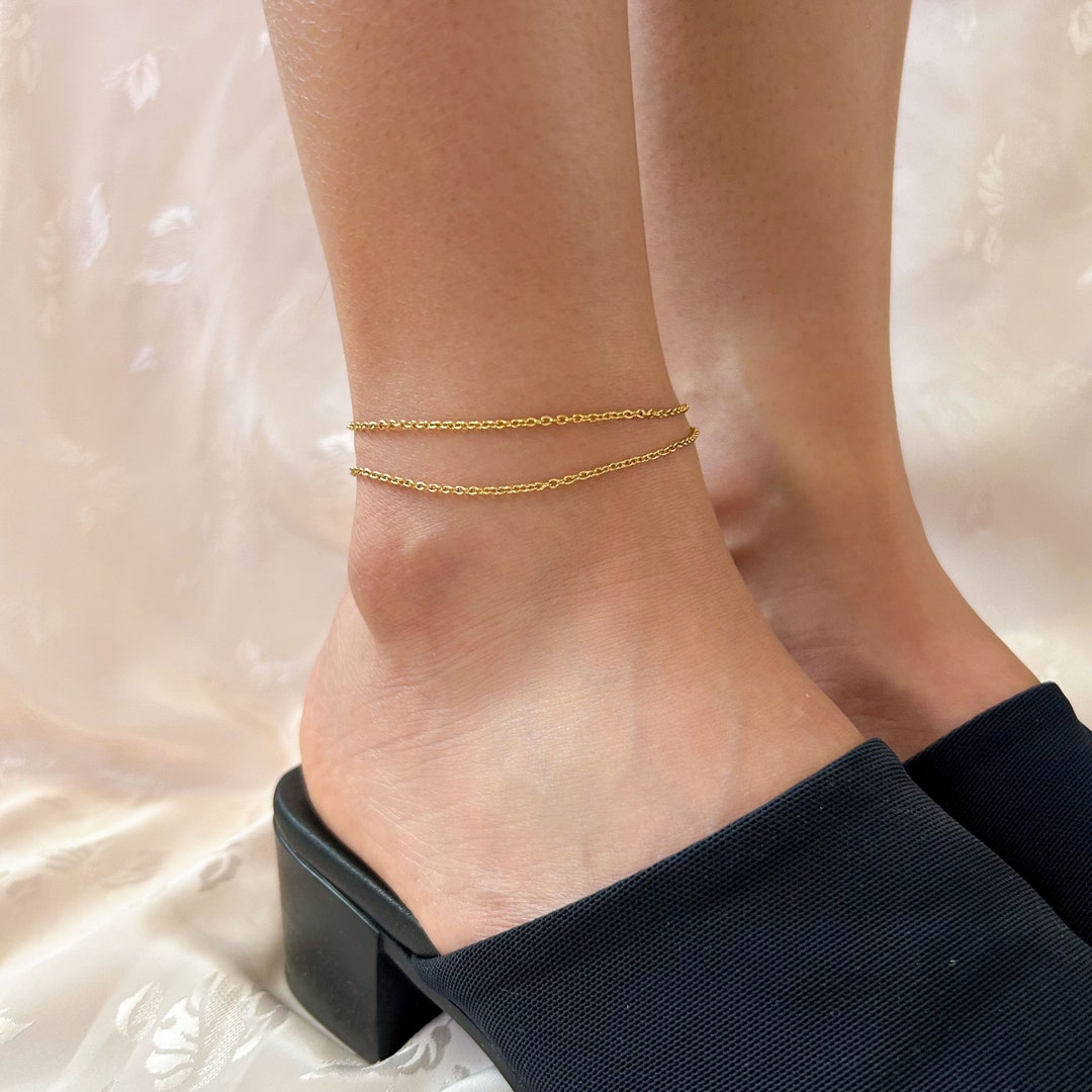 Gold Layered Adjustable Anklet Stainless Steel - Etsy