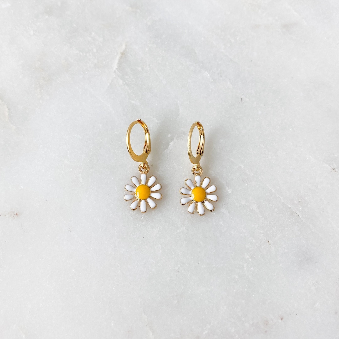 White Mini Daisy Hoop Earrings - Etsy