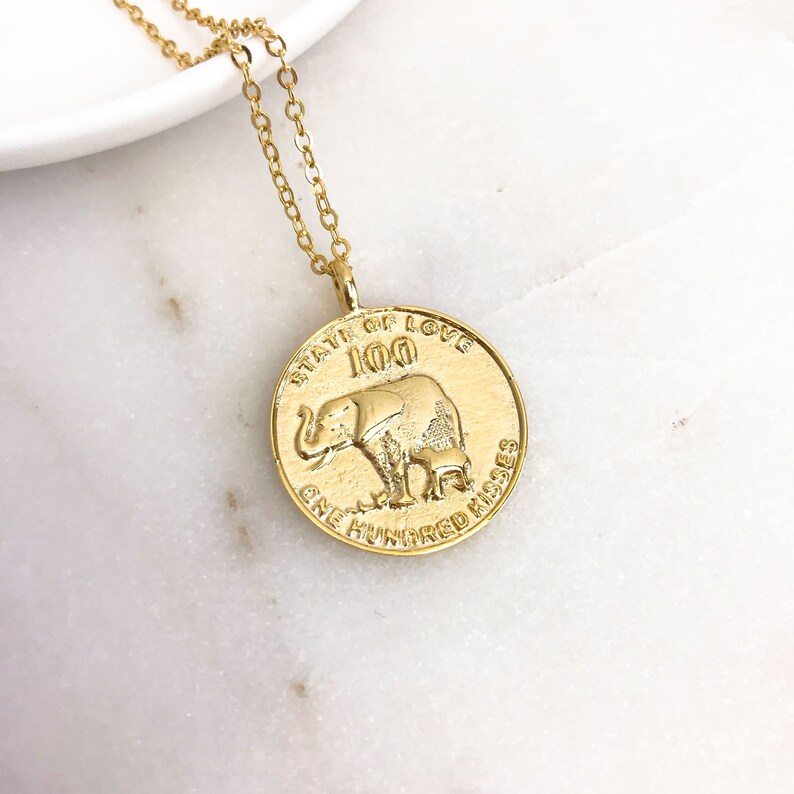 Gold Elephant Coin Medallion Pendant Necklace - Etsy
