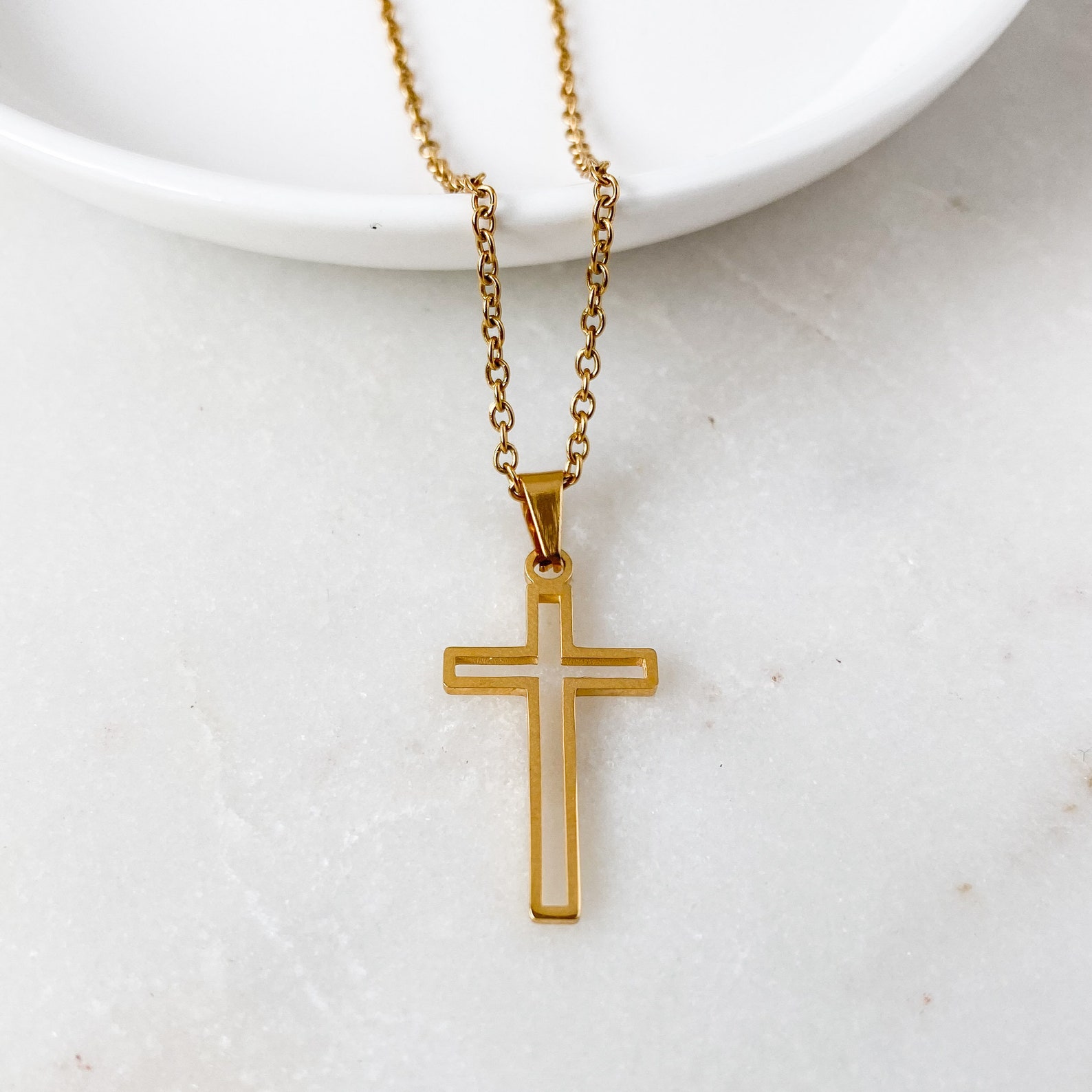 Stainless Steel Cross Outline Necklace - Etsy