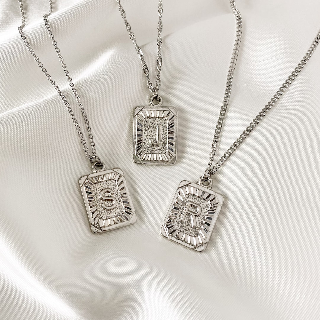 Silver Initial Letter Pendant Necklace - Etsy