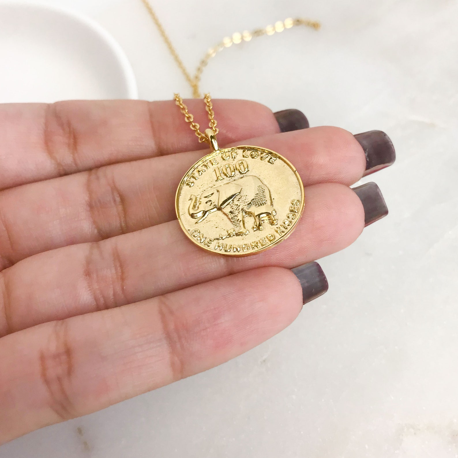 Gold Elephant Coin Medallion Pendant Necklace - Etsy
