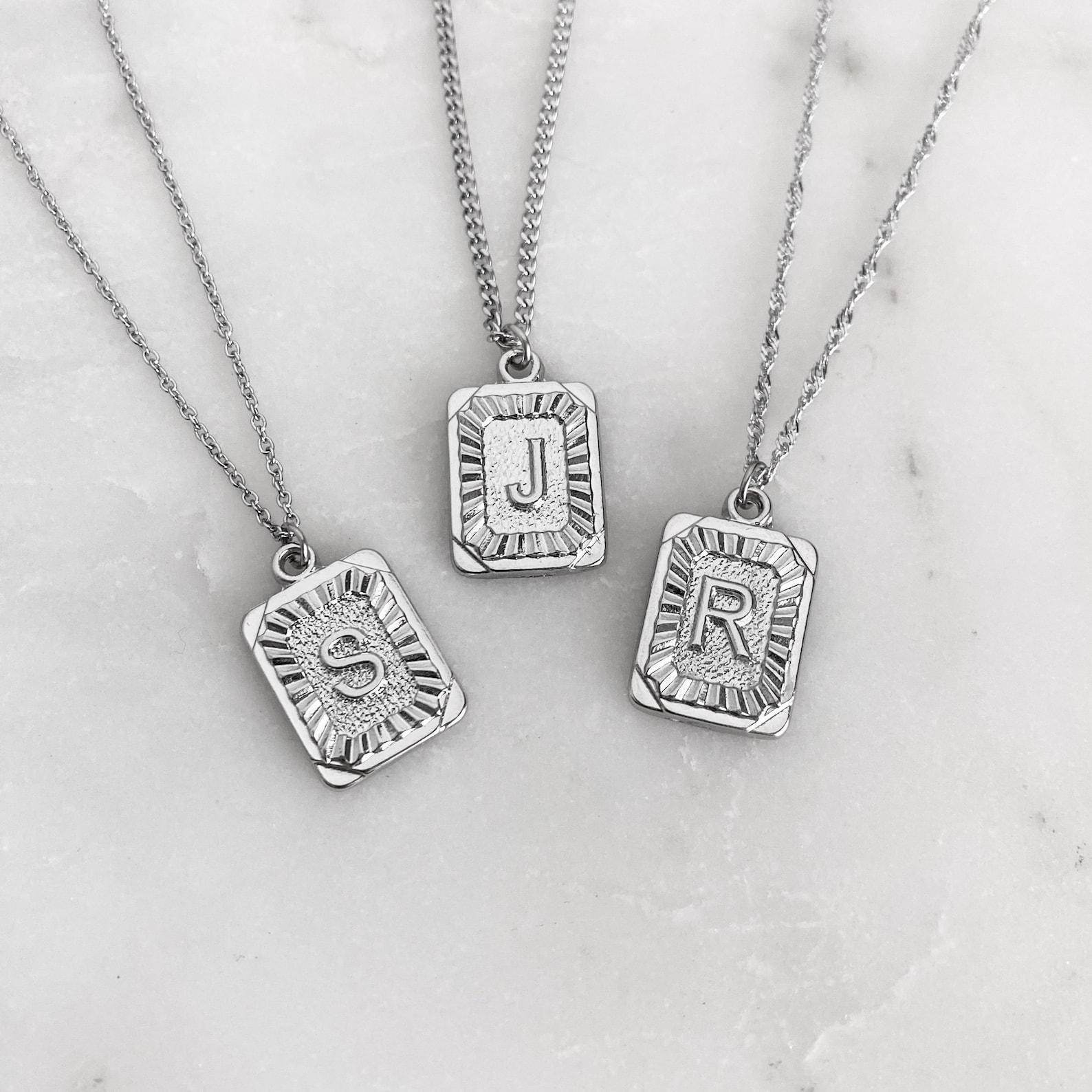 Silver Initial Letter Pendant Necklace - Etsy