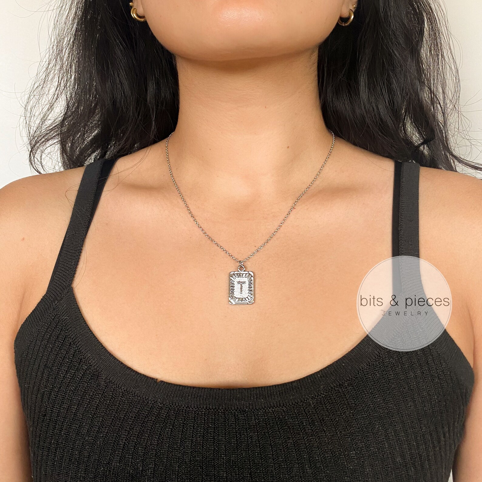 Silver Initial Letter Pendant Necklace - Etsy