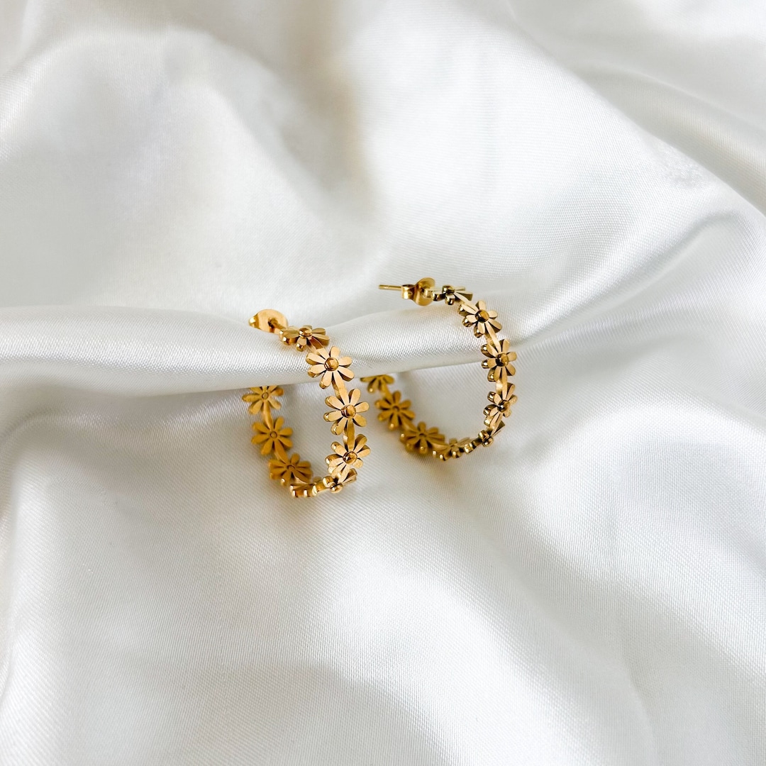 Stainless Steel Daisy Hoop Earrings - Etsy