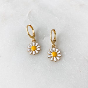White Mini Daisy Hoop Earrings - Etsy