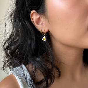 White Mini Daisy Hoop Earrings - Etsy