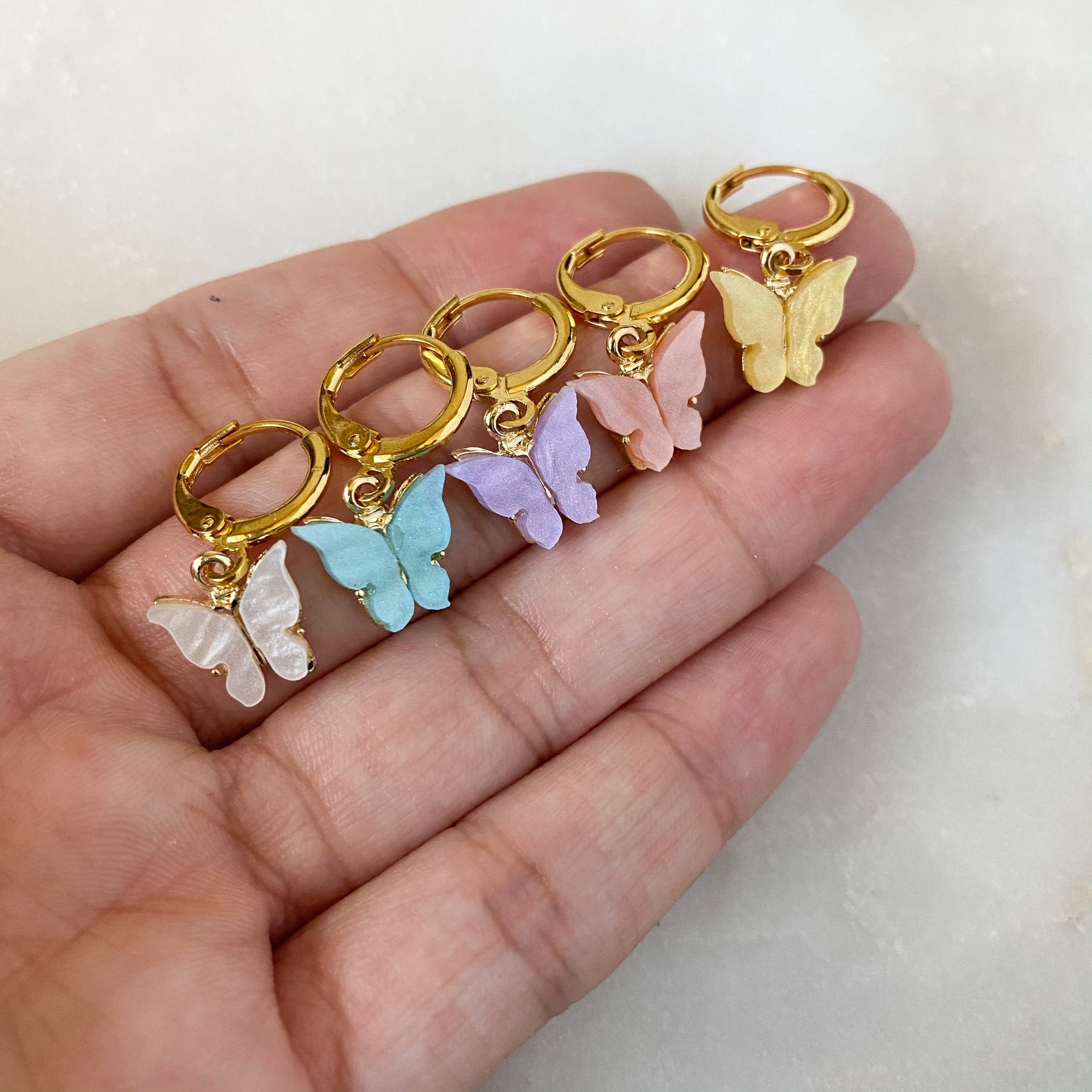 Butterfly Leverback Mini Hoop Earrings - Etsy