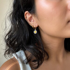 White Mini Daisy Hoop Earrings - Etsy