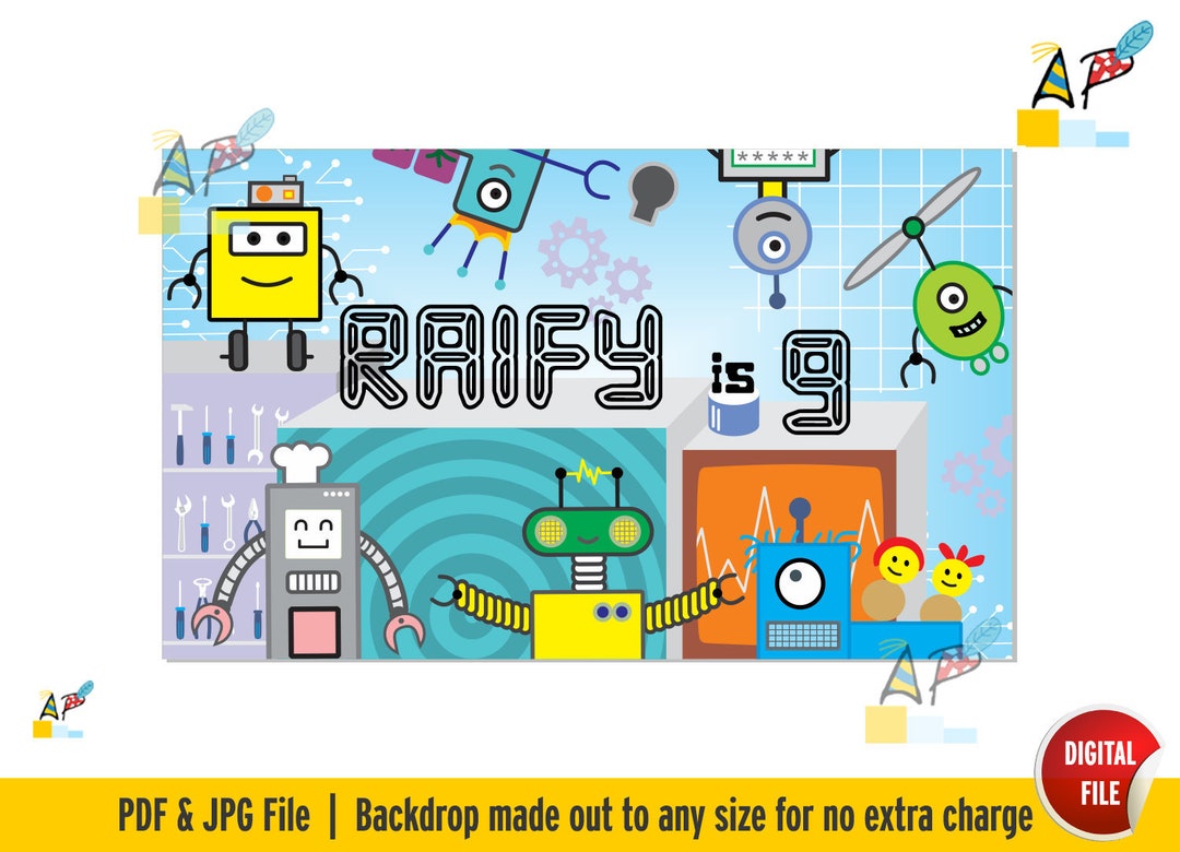 Robot Themed Birthday Party Banner / Backdrop. DIY Digital File ...