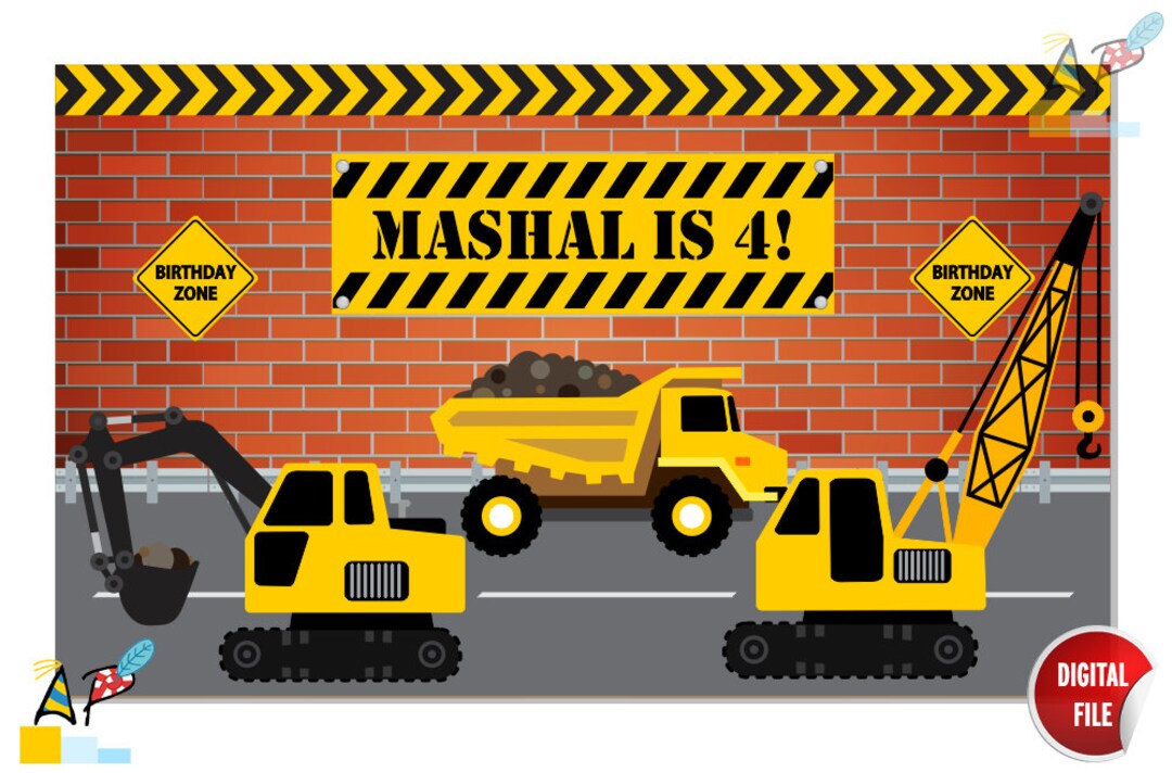 Construction Themed Birthday Party Banner / Backdrop. DIY Digital File ...