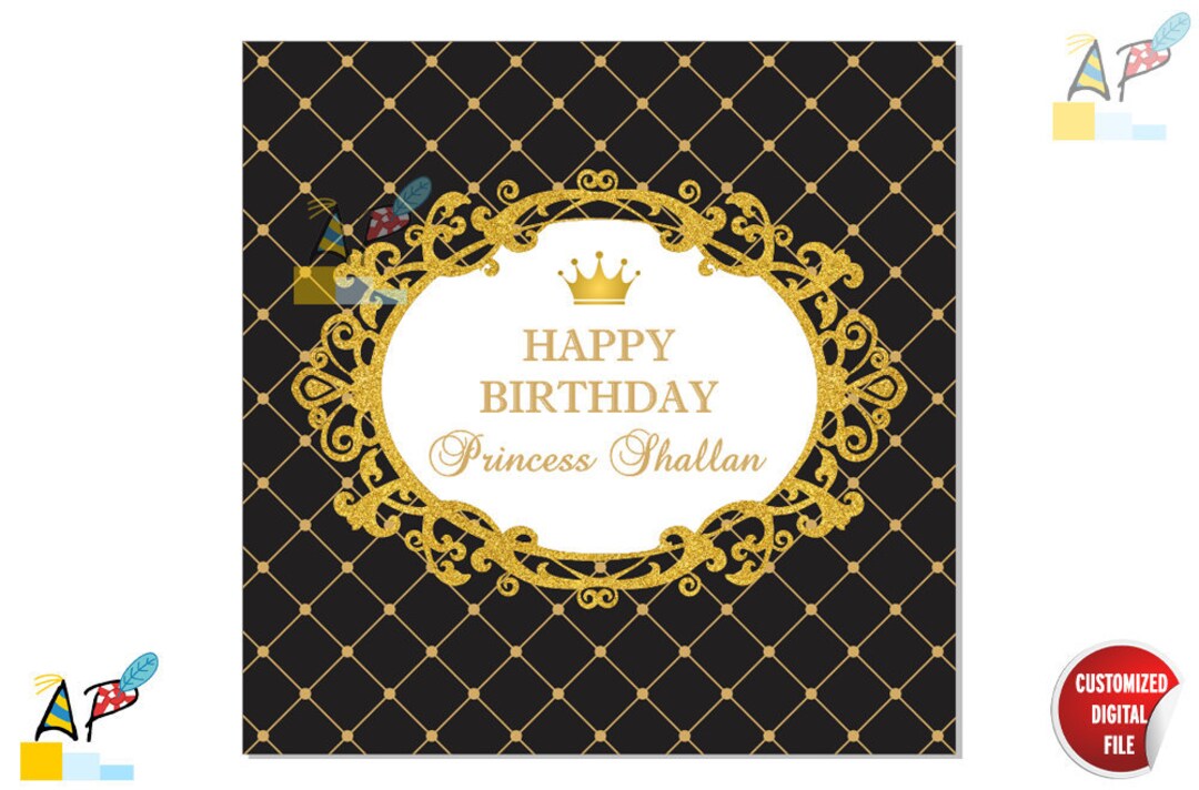 Black and Gold Princess Themed Birthday / Baby Shower Backdrop / Banner ...