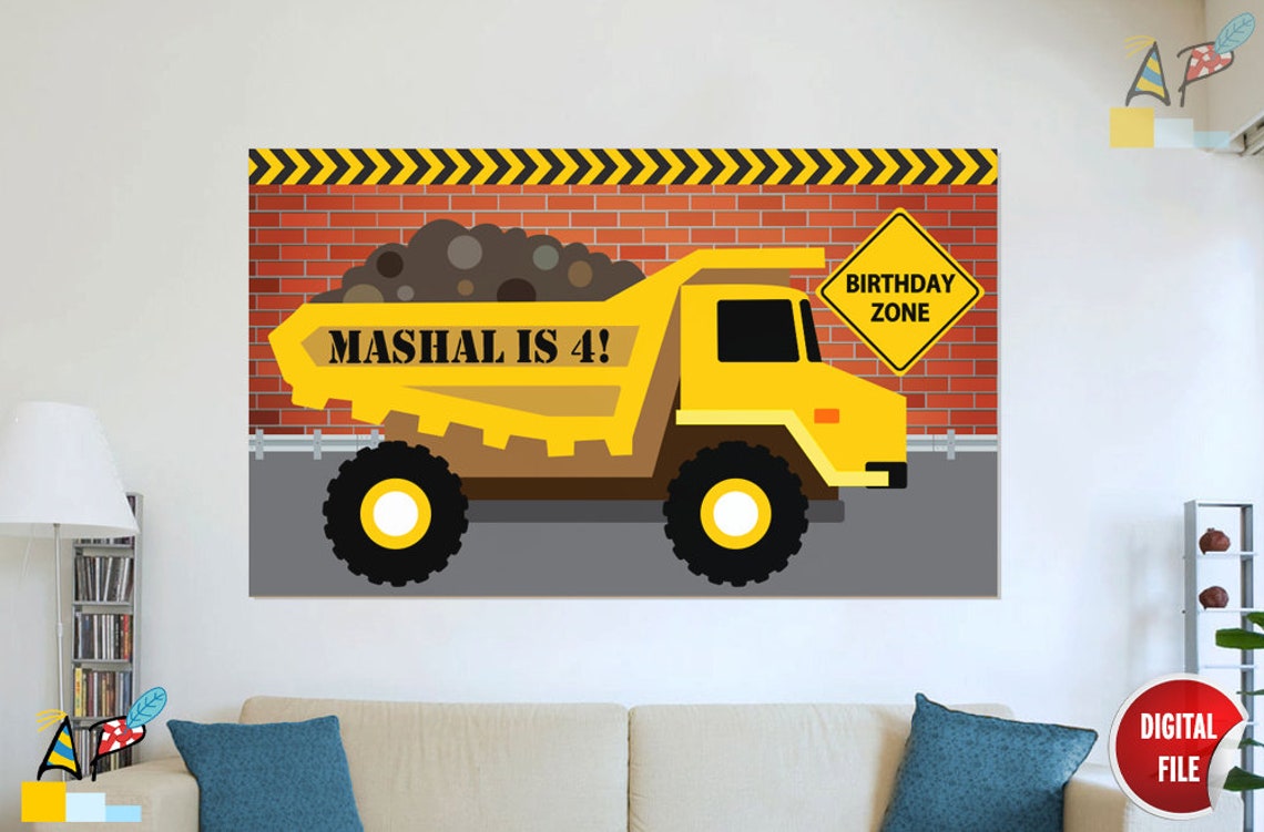 Construction Themed Truck Birthday Party Banner / Backdrop. DIY Digital ...