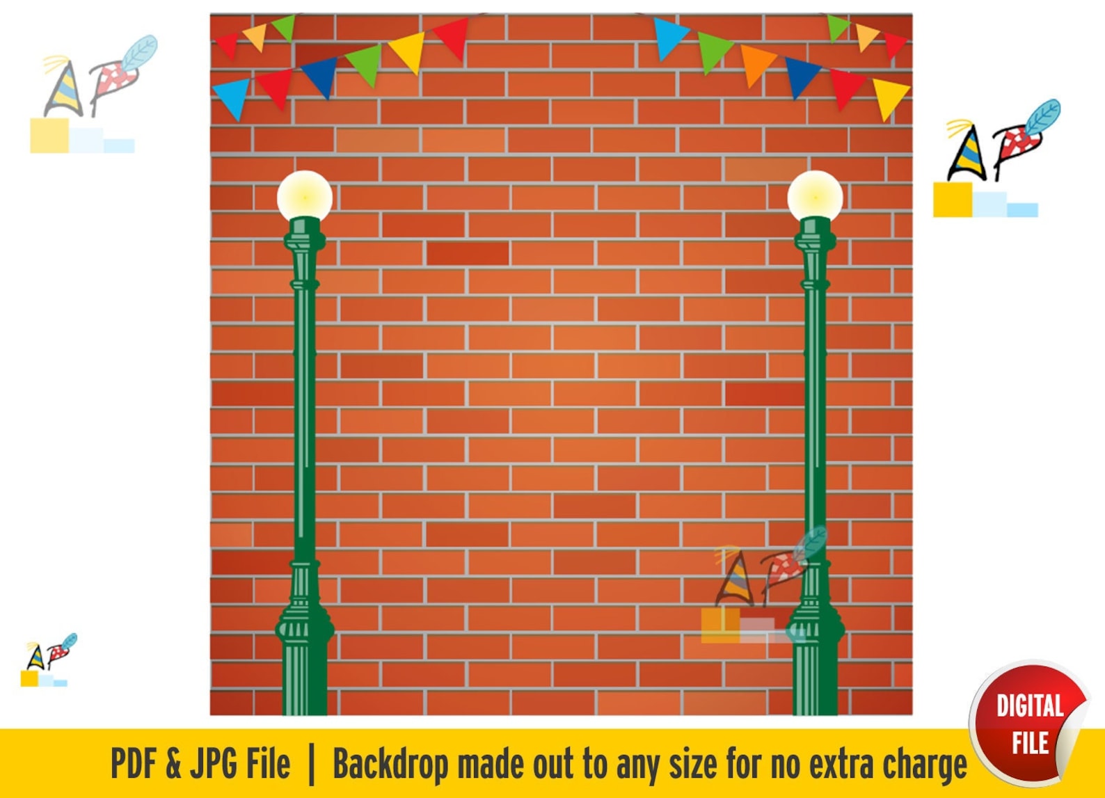 Brick Wall With Lamps Backdrop / Banner. DIY Digital File. - Etsy