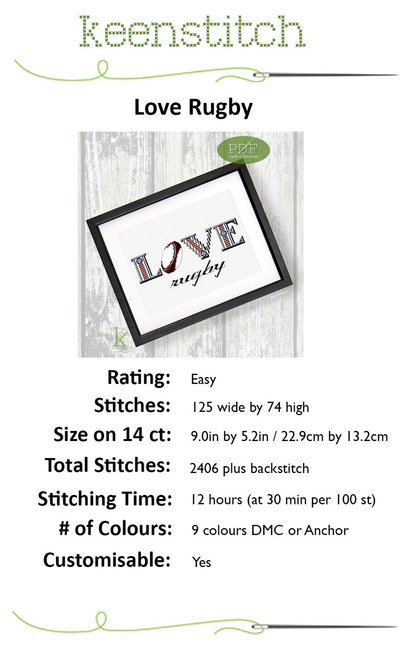 Love Rugby a Rugby Cross Stitch Pattern PDF, Rugby Ball, Gift for Rugby ...