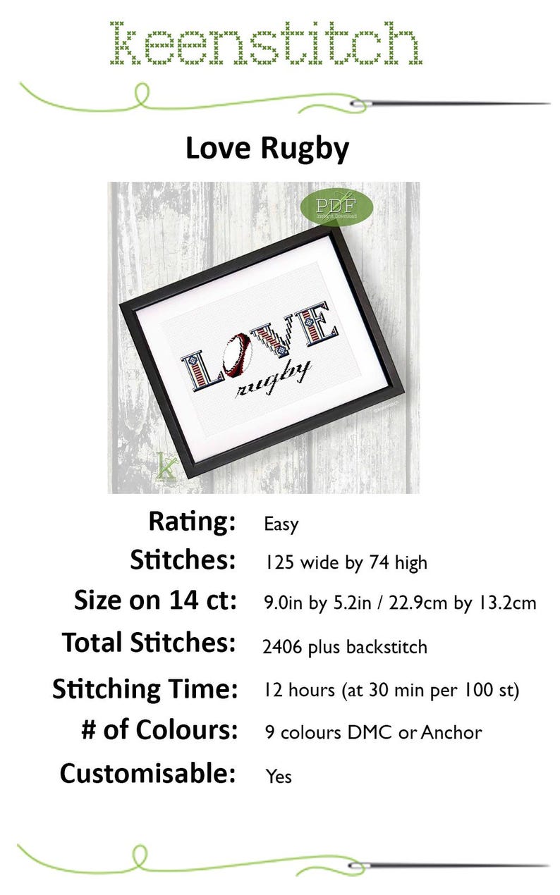 Love Rugby a Rugby Cross Stitch Pattern PDF, Rugby Ball, Gift for Rugby ...