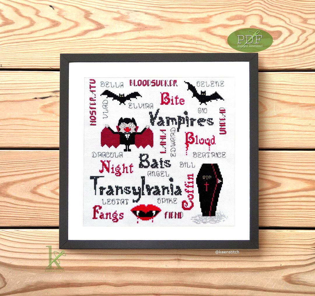 Vampire Halloween, a Vampire Cross Stitch Pattern PDF, Dracula, Bats ...