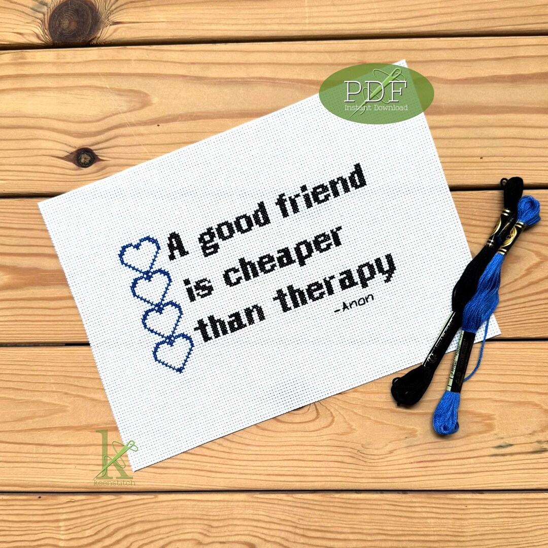 Friend Therapy a Funny, Friendship Cross Stitch Pattern PDF, Humourous ...