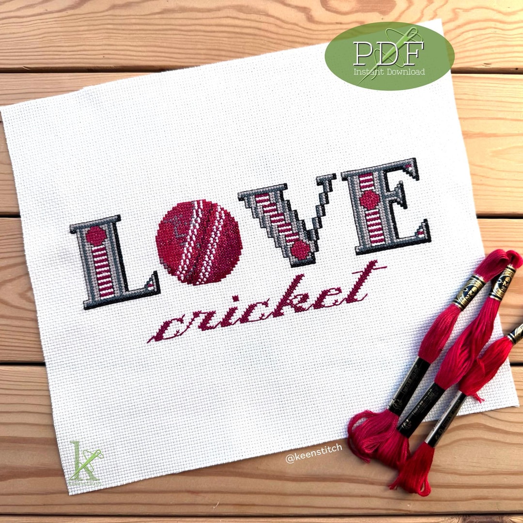Love Cricket, a Cricket Cross Stitch Pattern PDF, Red Cricket Ball ...
