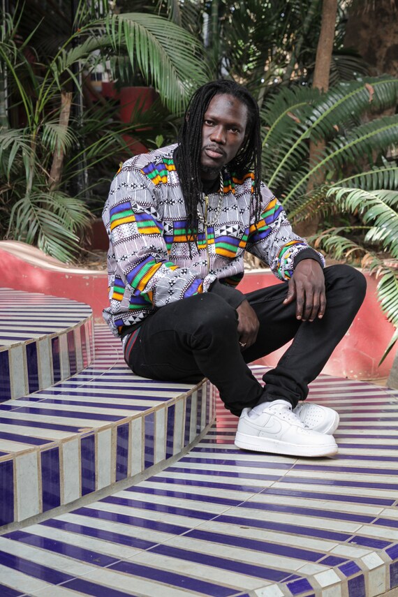 African Bomber Jacket in Brilliant Blue Kente / Summer | Etsy