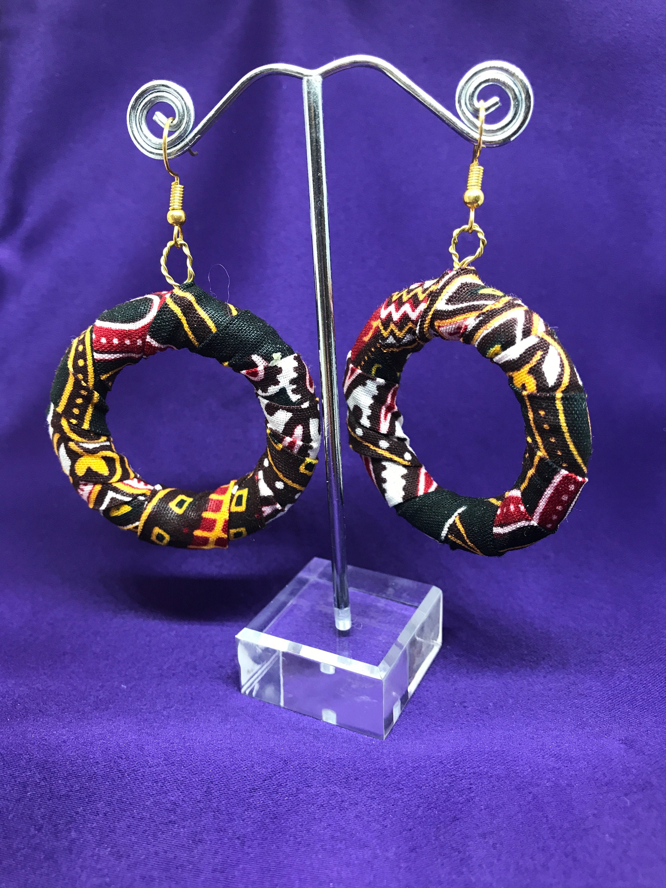 African Fabric Earrings in Black Dashiki Print / Made in Africa - Etsy