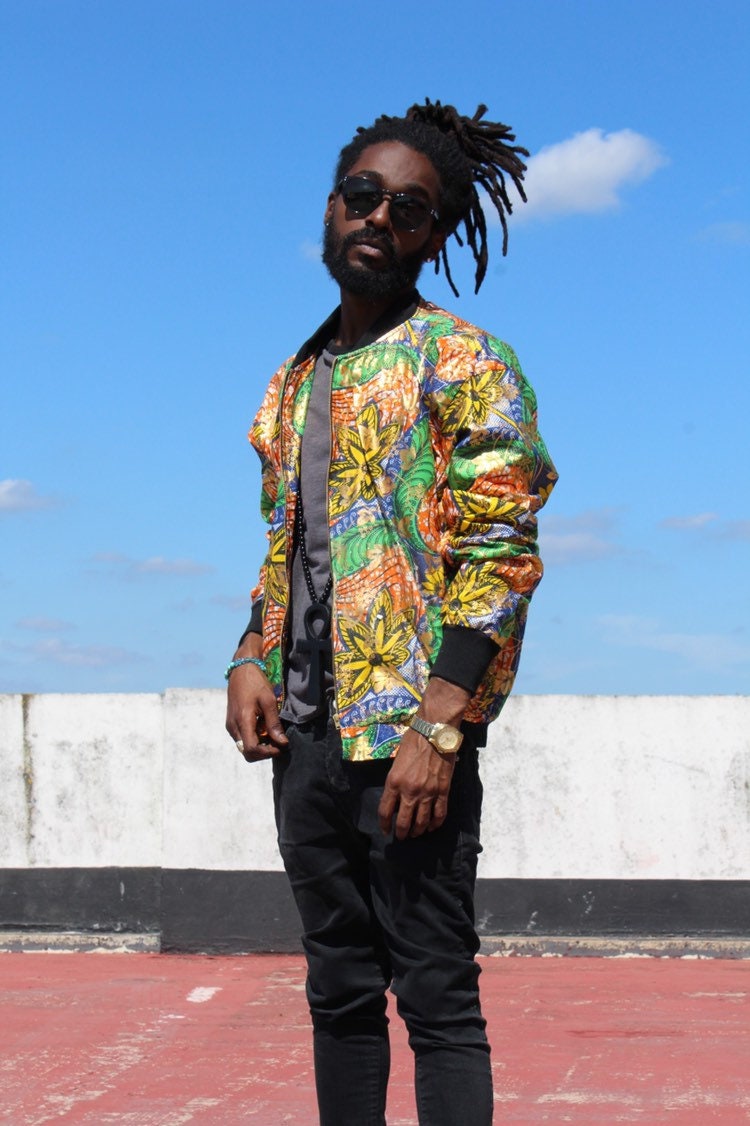 African Bomber Jacket in Brilliant Green & Gold Print / - Etsy