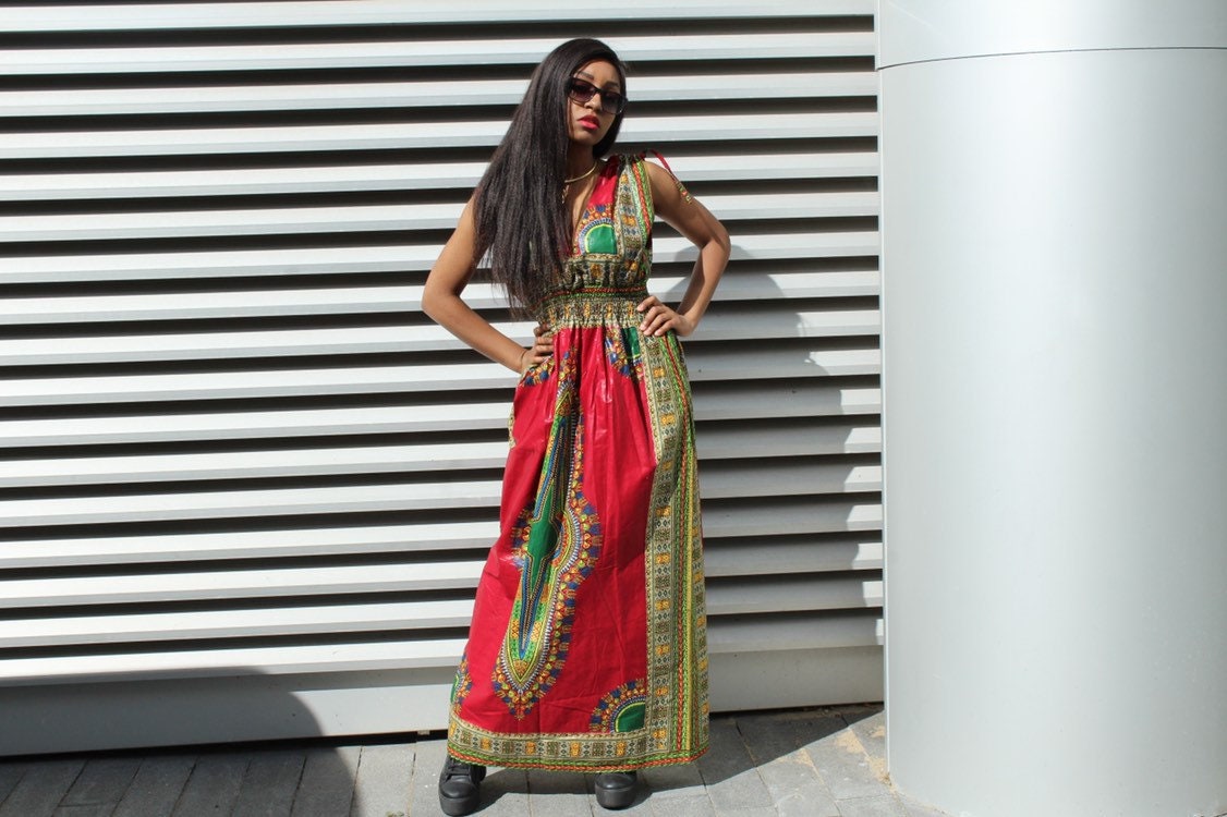 African Dress in Red Dashiki Print / Dashiki Maxi Dress Made in Africa ...