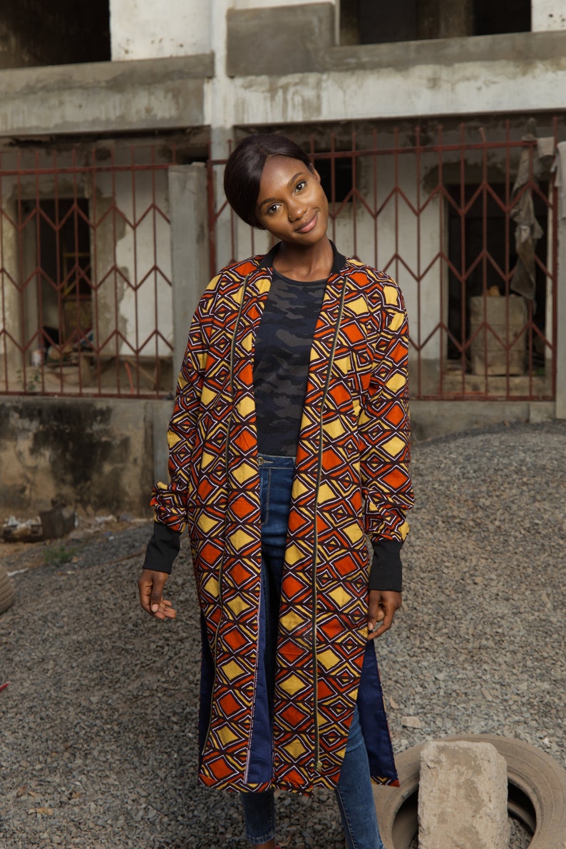African Winter Coat in Earthy Mud Cloth Print / Trench Coat, African ...