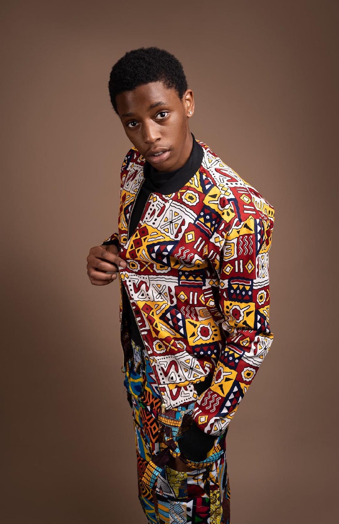 African Bomber Jacket in Brown Ankara / Wax Bomber Jacket African ...