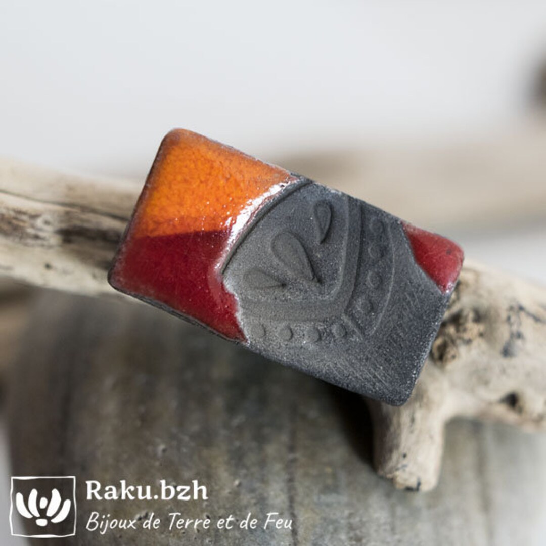 LUBIA Rectangular Ceramic Raku Ring, Nature-inspired Jewelry, Natural ...