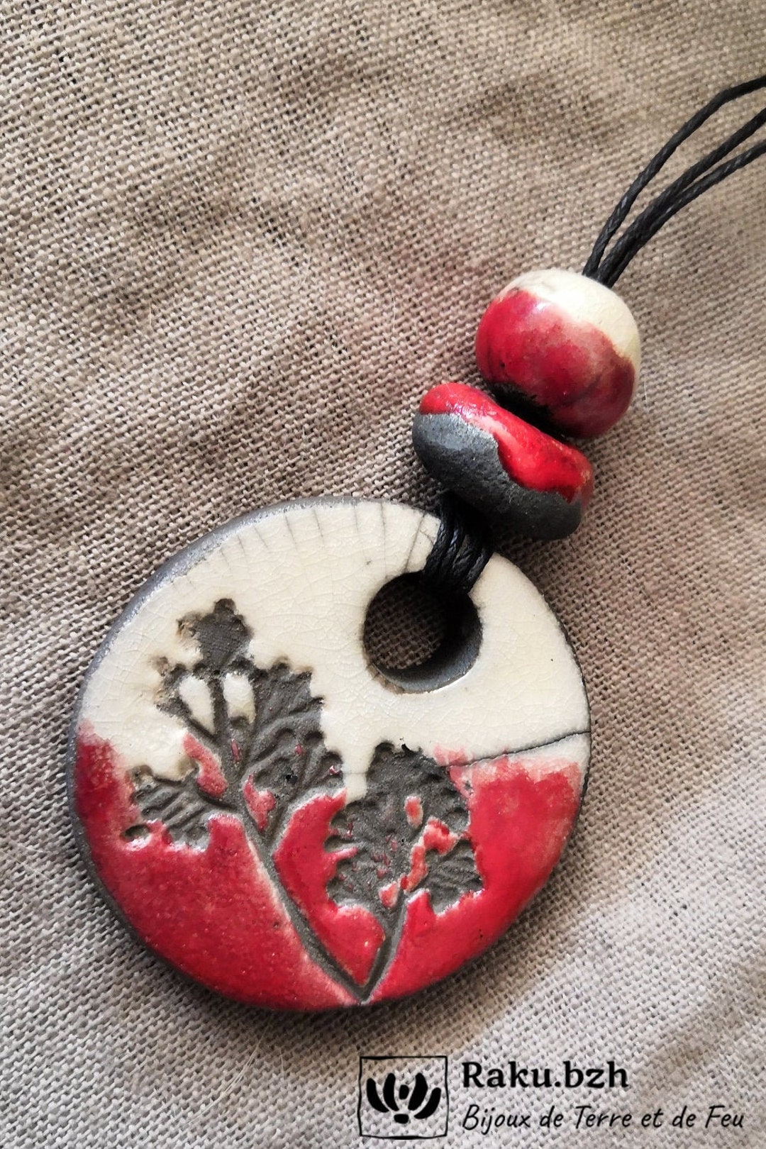 ZEN SENZUNI Round Ceramic Raku Necklace Nature-inspired - Etsy
