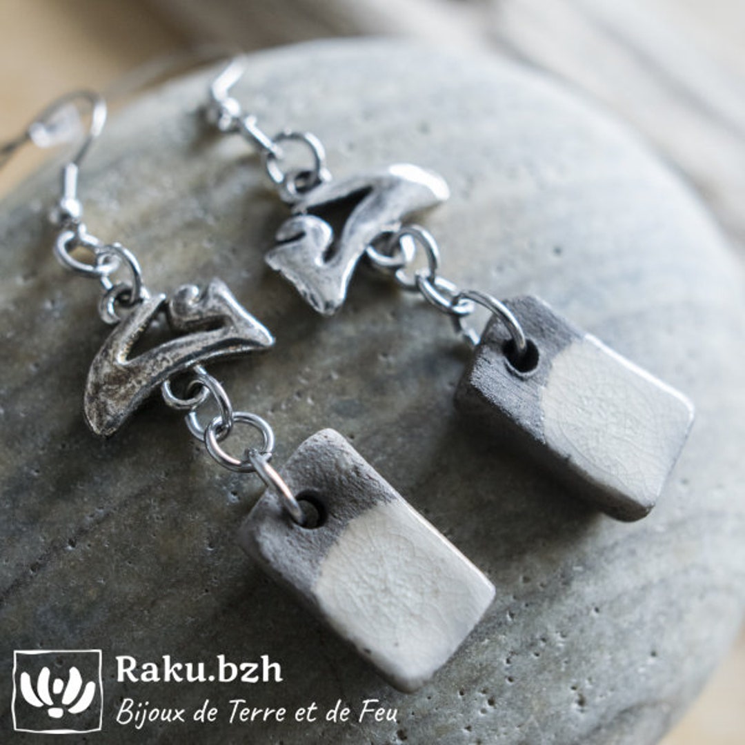 Boucles d'oreille en raku céramique longues SIMIKU, bijoux inspirés par ...