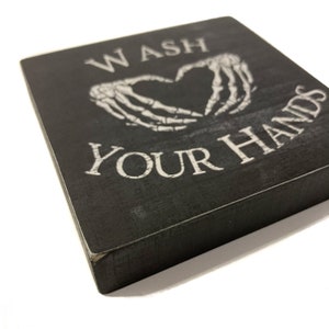 Wash Your Hands Sign Goth Skeleton Small Bathroom Decor for Halloween ...