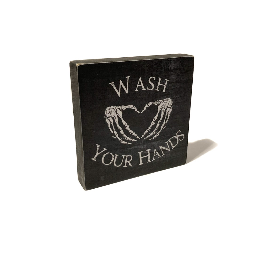 Wash Your Hands Sign Goth Skeleton Small Bathroom Decor for Halloween ...