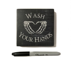 Wash Your Hands Sign Goth Skeleton Small Bathroom Decor for Halloween ...