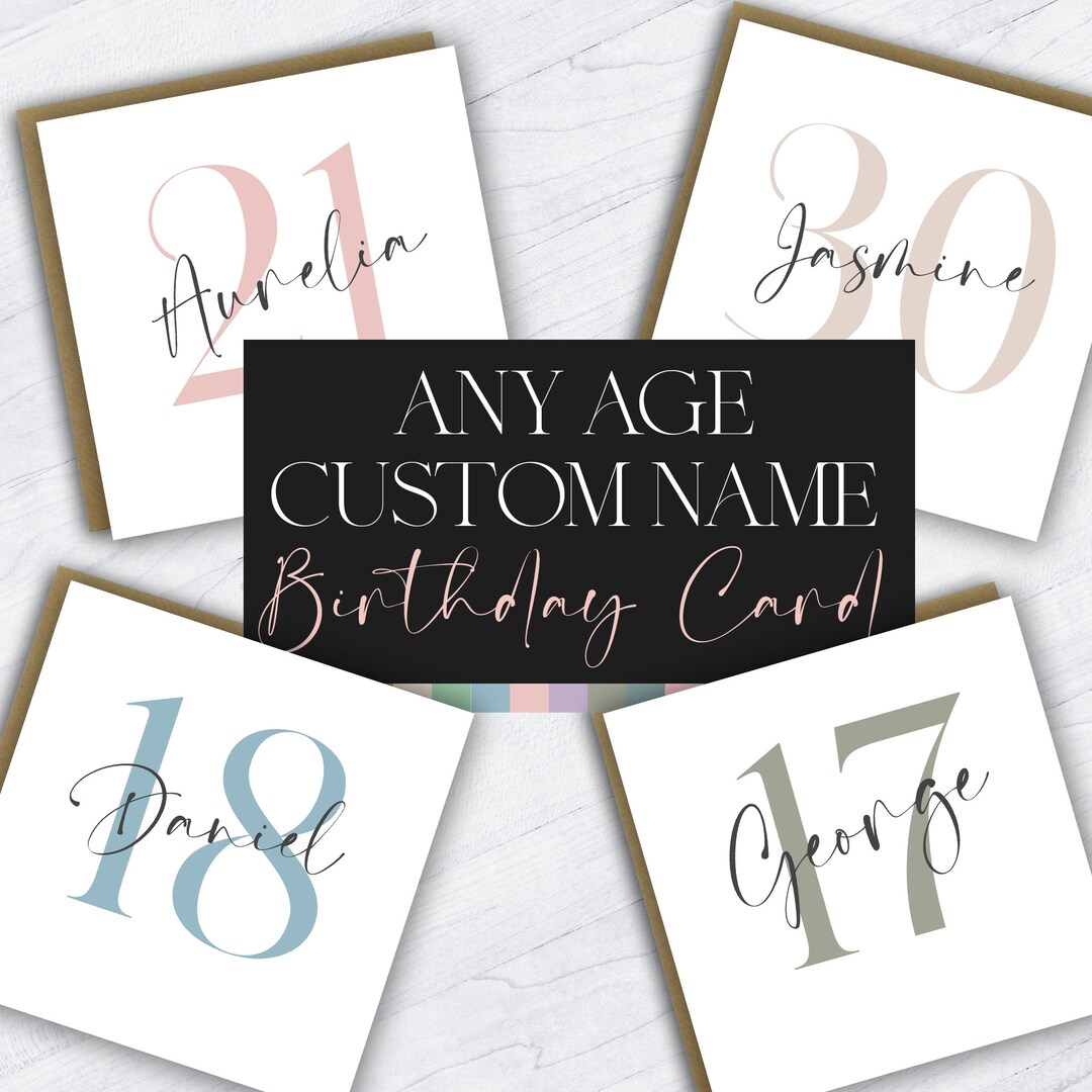 Personalised Age Birthday Card for Him or Her, Age Age, Custom Name ...