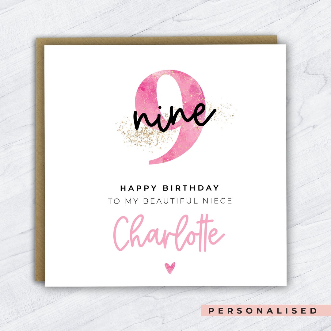 Personalised Girls 9th Birthday Card, 9th Birthday Card for Girls ...