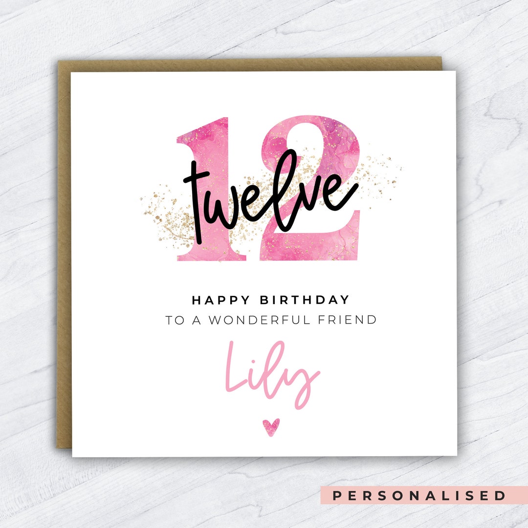 Personalised Girls 12th Birthday Card, 12th Birthday Card for Girls ...