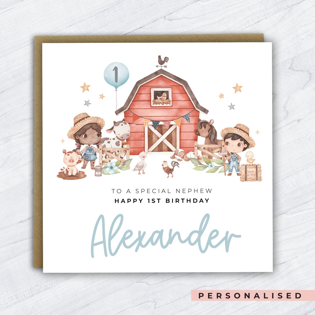 Personalised Farm Animals 1st Birthday Card, First Birthday, Card for ...