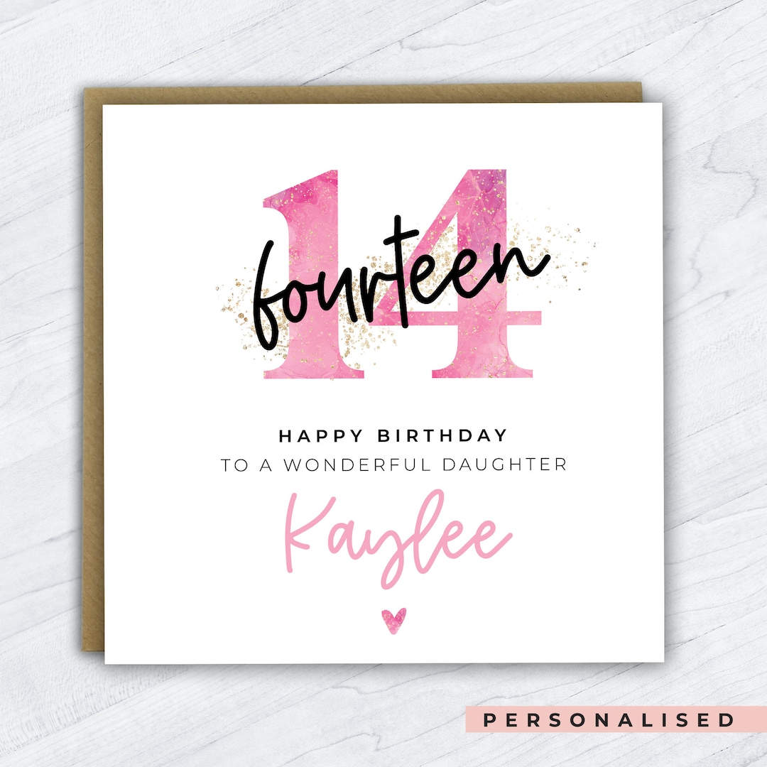 Personalised Girls 14th Birthday Card, 14th Birthday Card Girls, Fourteenth Birthday Card, Age ...