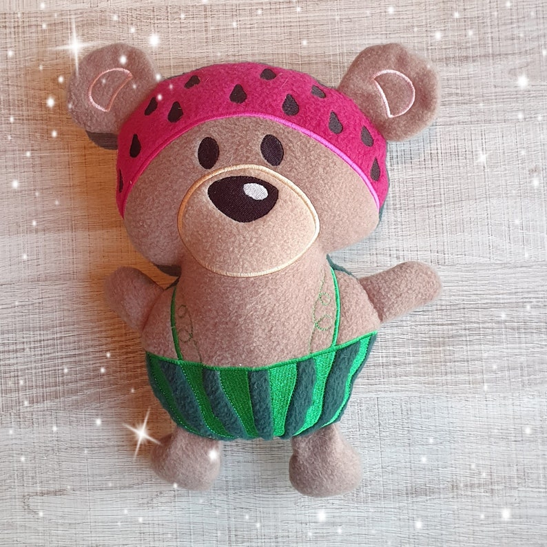 Watermelon Teddy Bear Stuffie ITH Embroidery Machine Pattern - Etsy