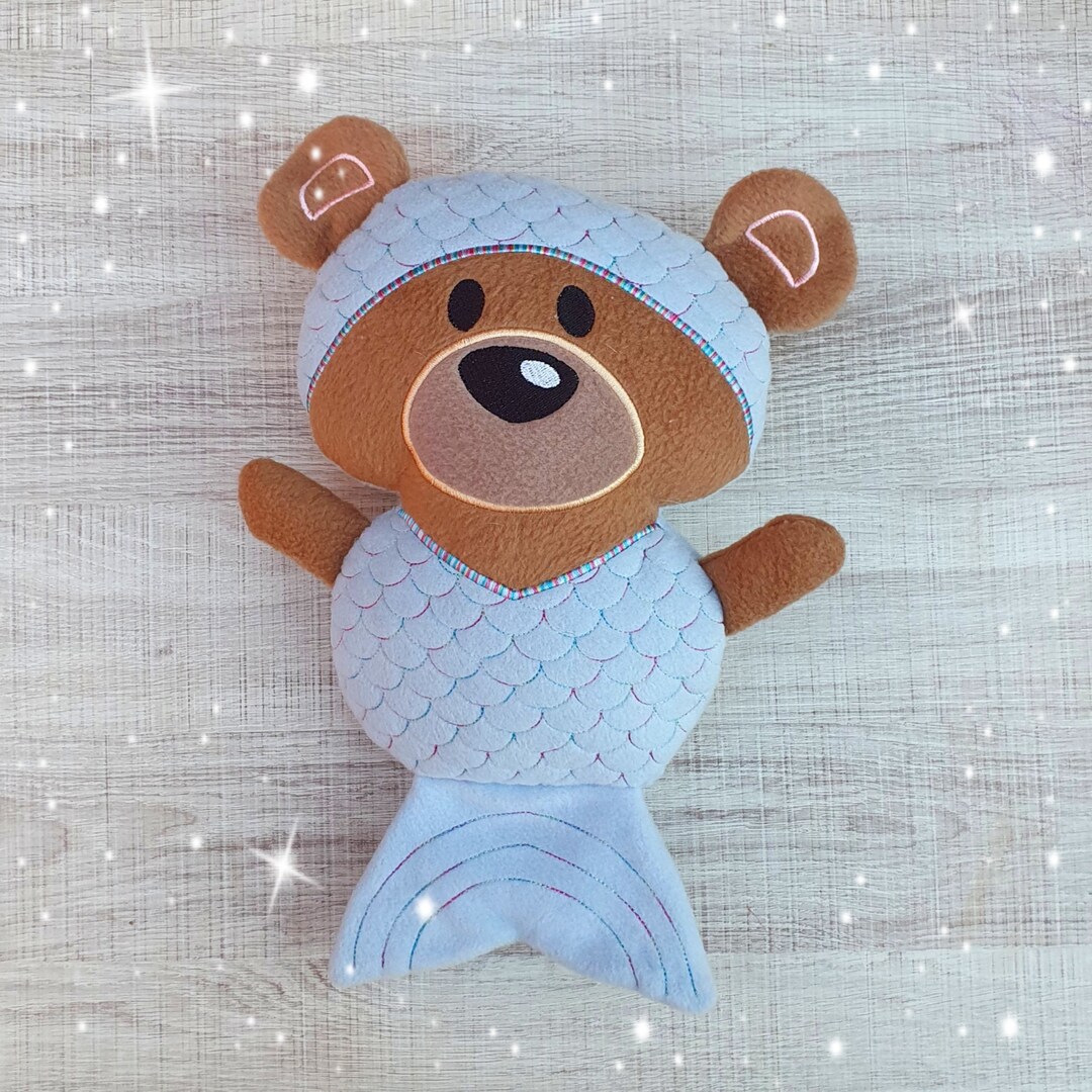 Merbear Teddy Bear Mermaid Stuffie ITH Embroidery Machine Pattern - Etsy
