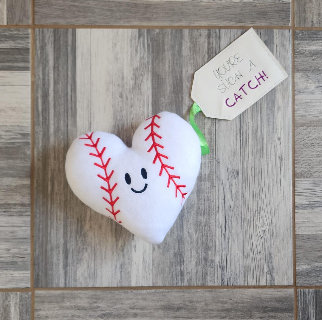 Baseball Heart Catch Valentine Pun Stuffie ITH Embroidery Machine ...