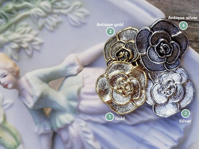 Rose Design Gold/silver Buttons,20mm / 25mm ,decorate Your Own Colors ...