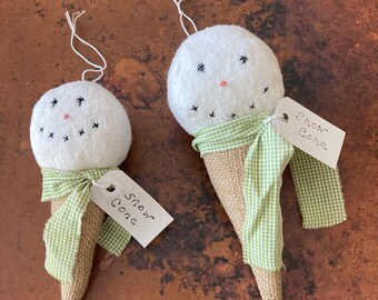 SNOW CONE Ornament, Snowman Ice Cream, Waffle Cone, Glittery Snow ...