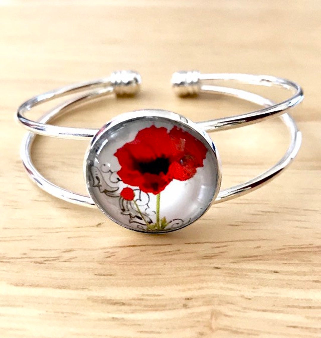 Poppy Bangle, Poppy Bracelet, Poppy Gift, August Birthday Gift - Etsy