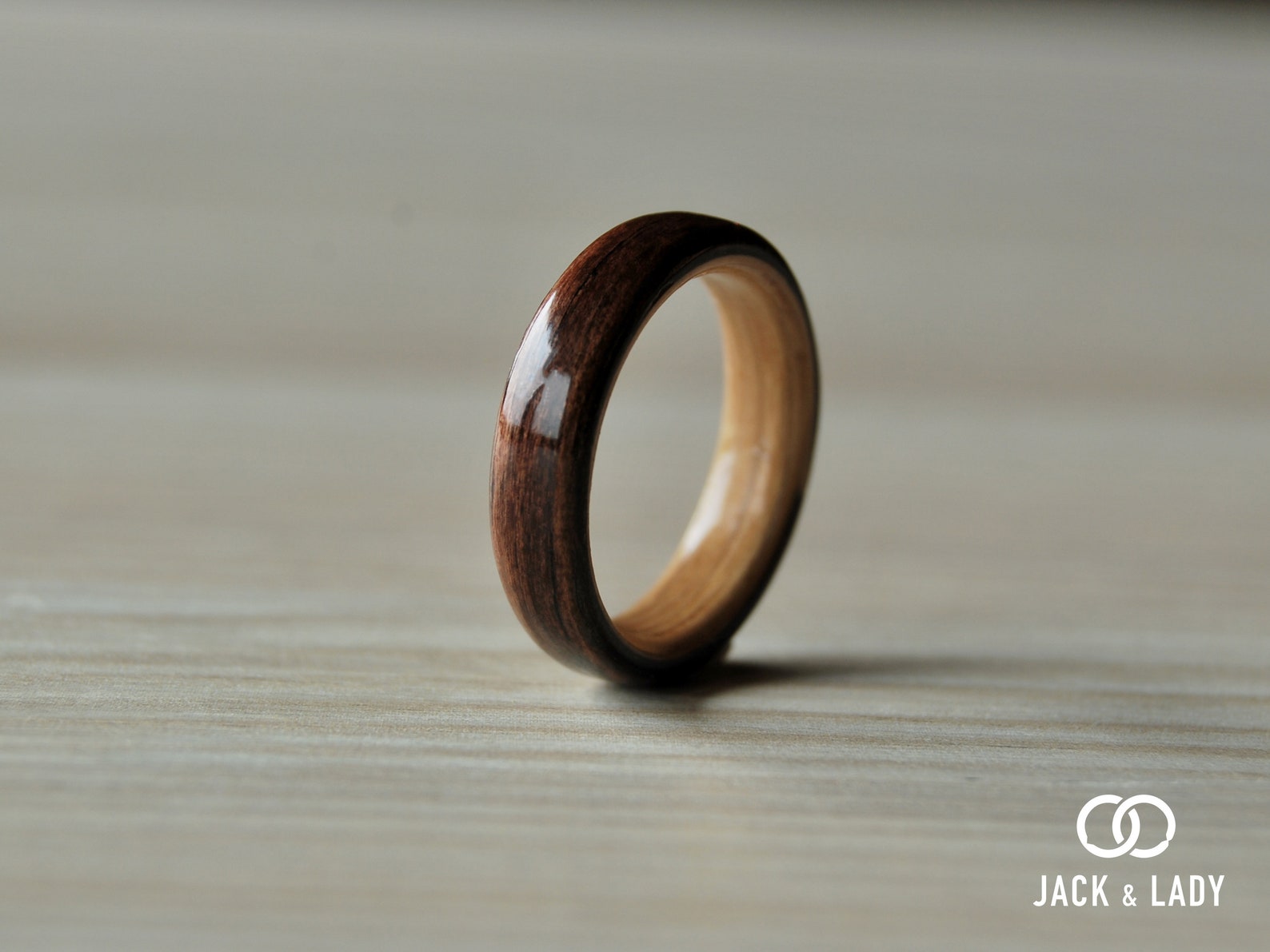 Ebony & Oak Wood Ring • Handmade Womens Wooden Ring • Black Wooden Ring ...