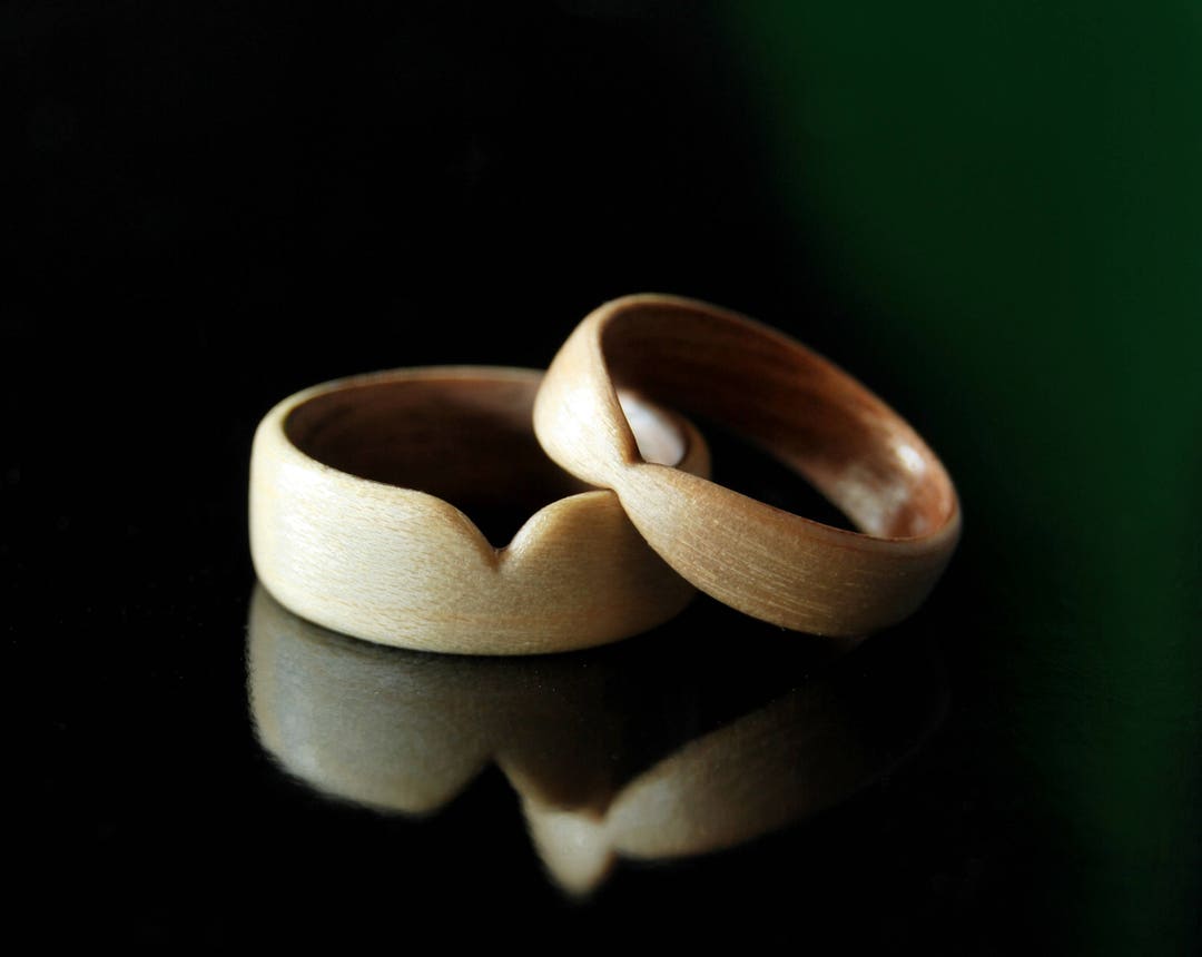 Couples Rings Wood Ring Set · Handmade Maple & Walnut Bentwood Rings ...
