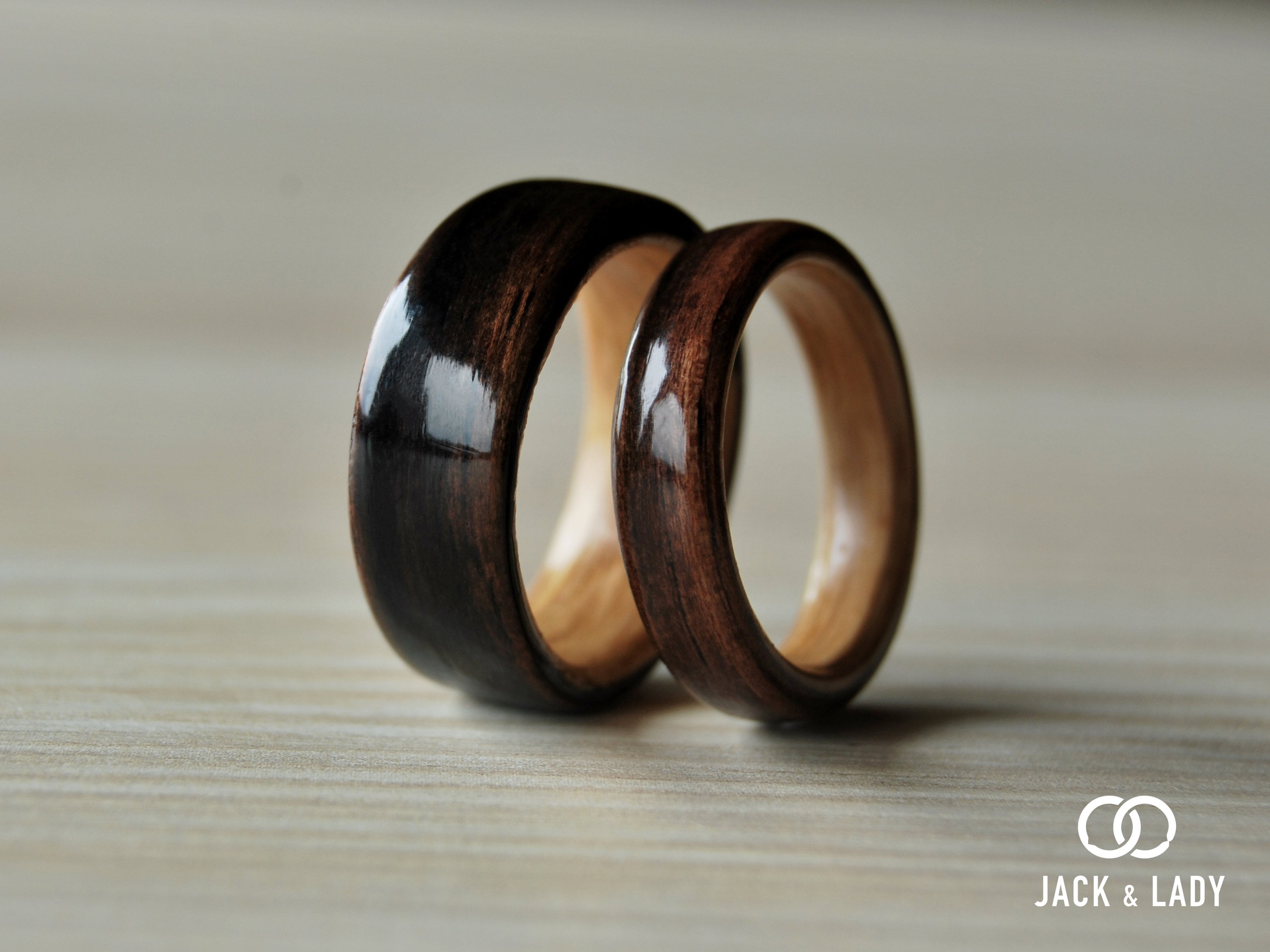 Matching Wood Ring Set Handmade Ebony & Oak Bentwood Rings | Etsy