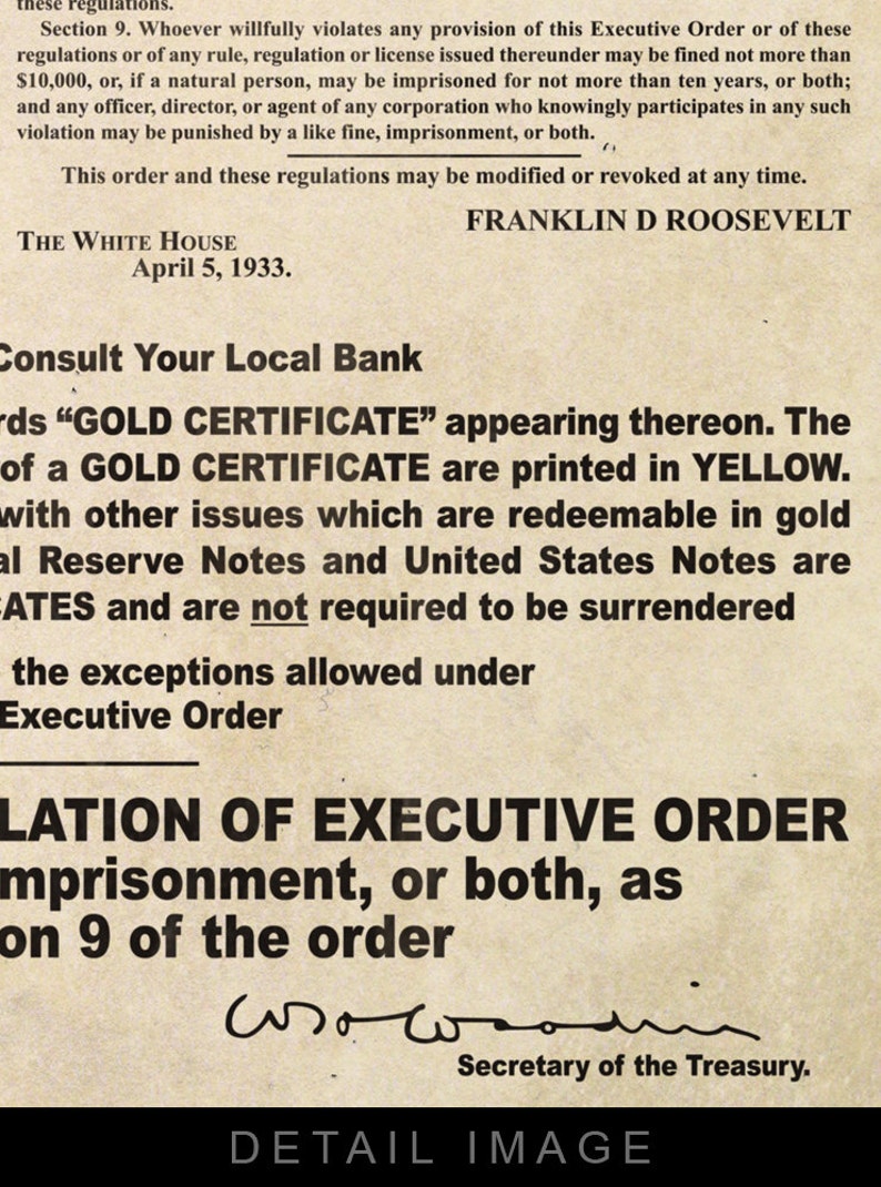 1933 FDR Gold Confiscation Notice – Executive Order 6102 (12x18 100% ...